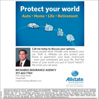 Protect Your World, Richards Insurance Agency, Greenfield, IN