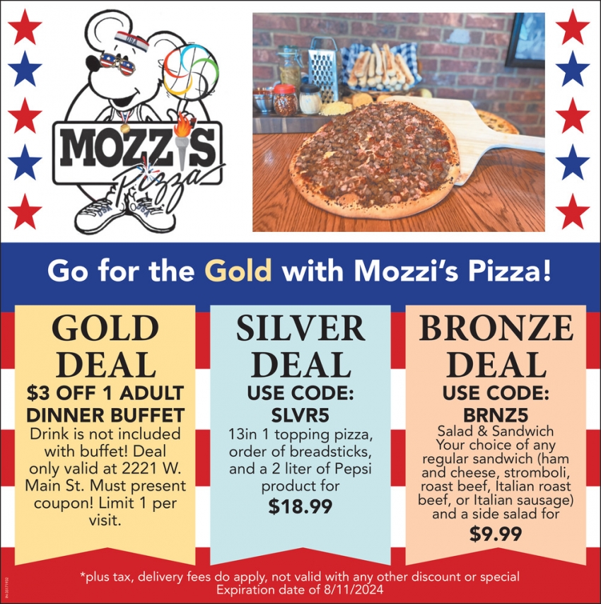 Go for the Gold With Mozzi's Pizza!, Mozzi's Pizza , Greenfield, IN